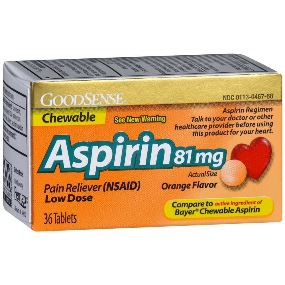 GoodSense - Aspirin 81 mg Low Dose Chewable Orange Tabs - 36 Count ...